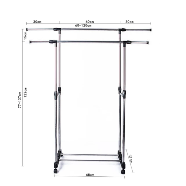 Adjustable Stainless Steel Double-Pole Clothing Rack with Bottom ...