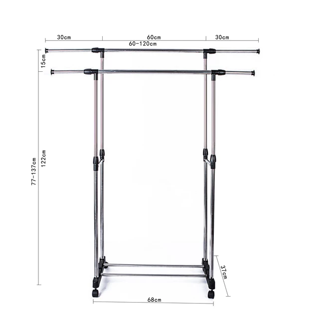 Adjustable Stainless Steel Double-Pole Clothing Rack with Bottom ...