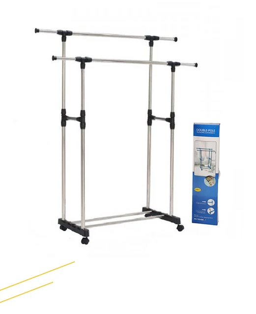 Adjustable Stainless Steel Double-Pole Clothing Rack with Bottom ...