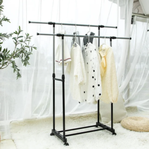 Adjustable Stainless Steel Double-Pole Clothing Rack with Bottom ...
